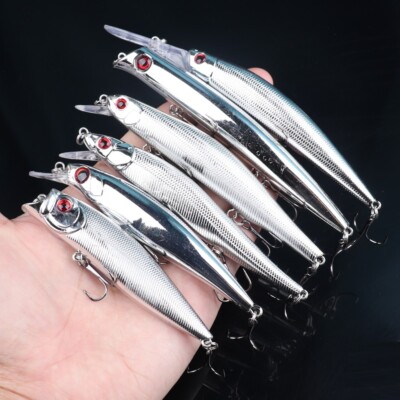 6pcs Silver Bionic Minnow Fishing Lures, ABS Hard Artificial Bait | eBay