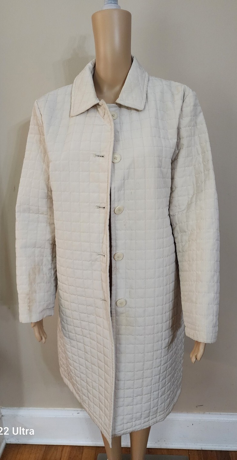 Utex Design Women's Jacket Coat Large Beige Quilted Button Up Pockets ...