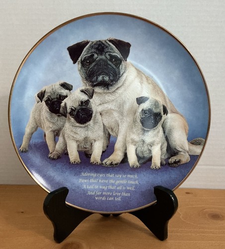 ADORING EYES Limited Edition Devoted PUGS Danbury Mint Plate #B2172 8 ...
