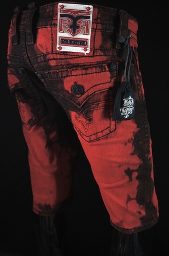 $220 Mens Rock Revival Jeans "Ryker" Red Rock Acid Shorts 32 | eBay