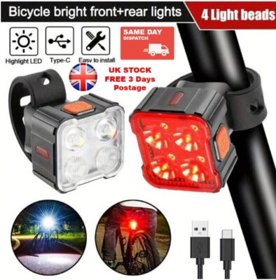 Waterproof Bike COB LED Light Set Super Bright USB Rechargeable Bicycle ...