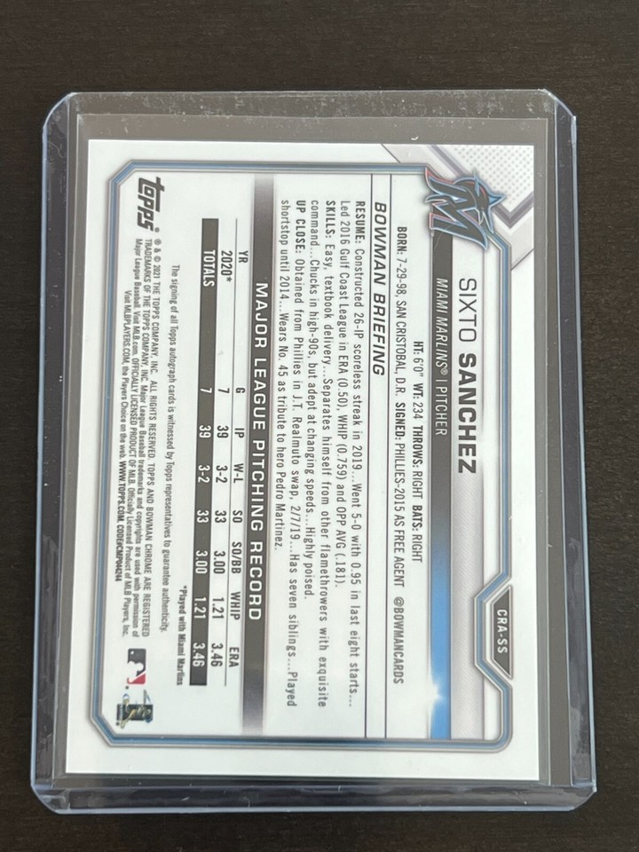 2021 Bowman Chrome Sixto Sanchez Atomic Refractor Rookie Auto RC /100 ...