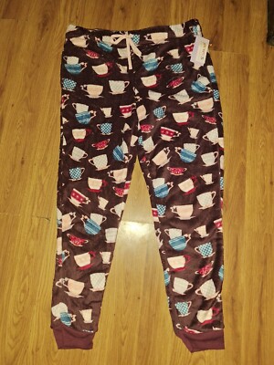 Joyspun Women's Sleep Cuff Pants- Burgundy Coffee Cups Size Large Nwt ...