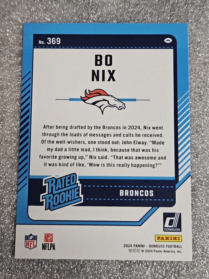 2024 Panini Donruss Rated Rookie #369 Bo Nix (RC) Denver Broncos | eBay