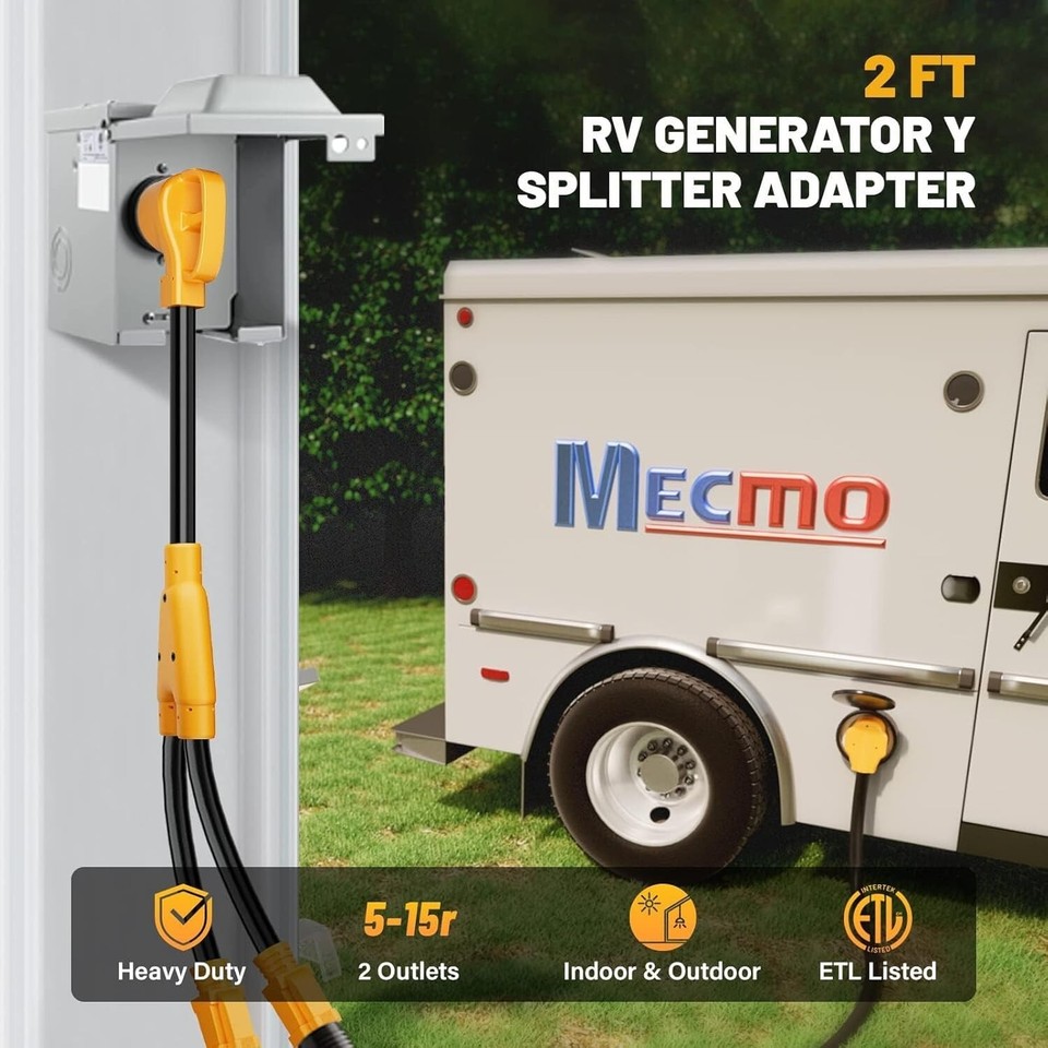 50 Amp to (2)x 110V 15 Amp Household Outlet RV Y Adapter Power Cord, 10 ...