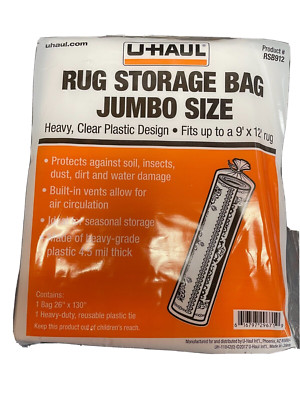 UHaul Jumbo Size Rug Storage Bag 4.5 Mil Plastic Fits Up To 9' x 12 ...