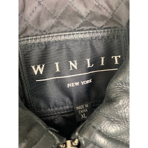 Winlit Mens Black Leather Jacket XL With Zipper Closure & Side Pockets ...