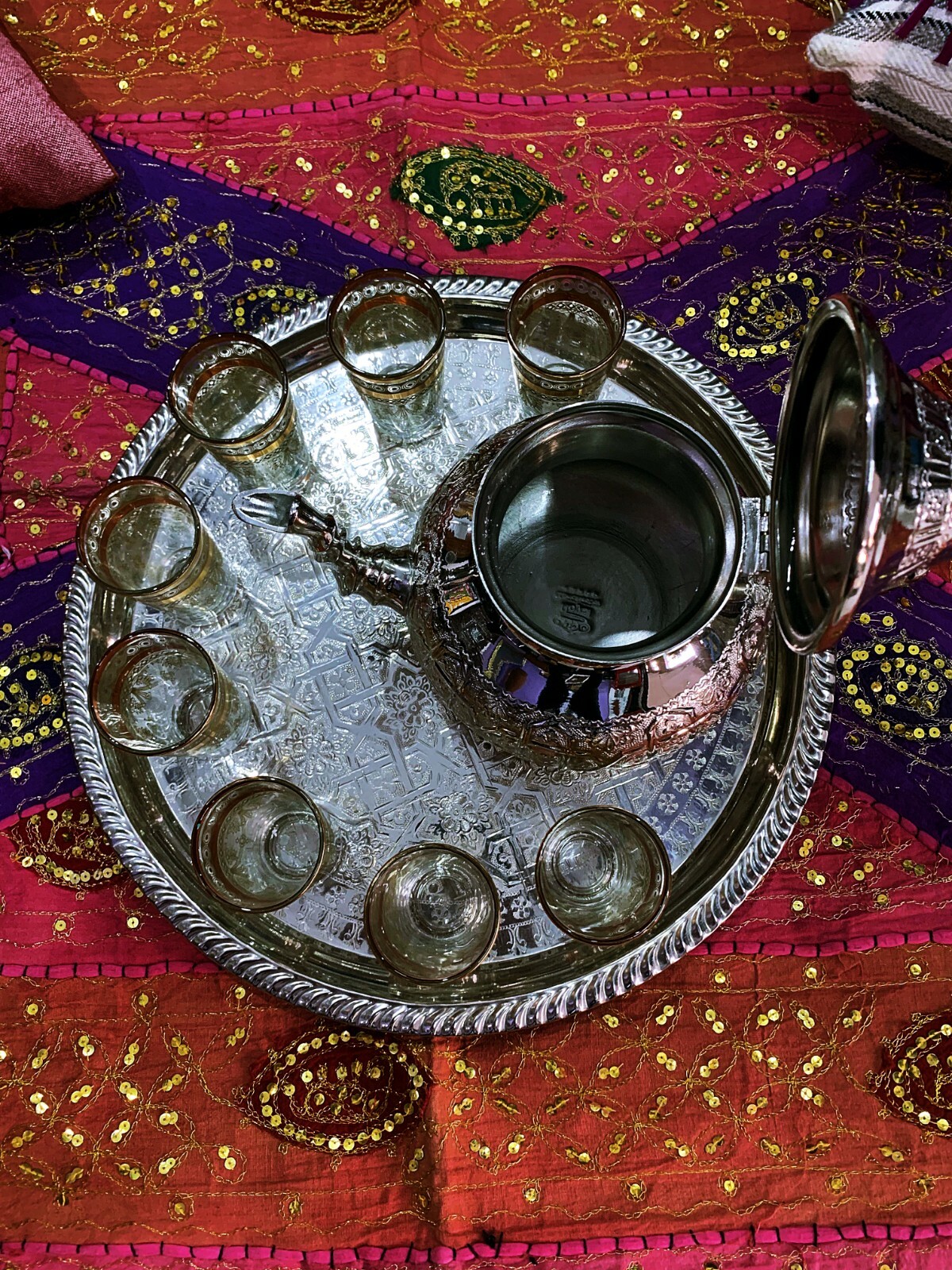 Moroccan Handmade Silver Tea Set Tea Pot,Tea Tray,Set Of 6 Tea Cups ...