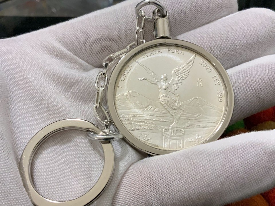 LOT OF (3) ~ (SILVER) 40MM BEZEL KEYCHAIN COIN HOLDERS (Silver Plated ...