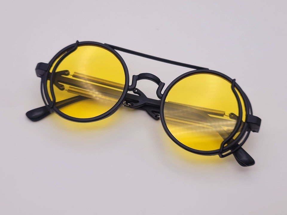 Steampunk Goggles Glasses Round Sunglasses Emo Retro Vintage Yellow | eBay