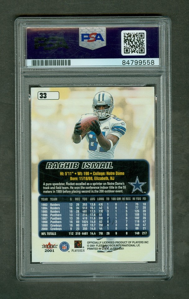 Raghib "Rocket" Ismail 2001 Ultra Card #33 Cowboys PSA/DNA Encased ...