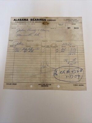 Alabama Bearings Company - Montgomery Alabama Receipt 1959 | eBay