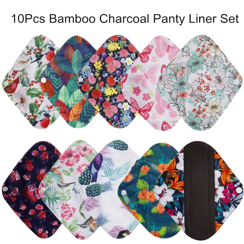 Reusable Pads Bamboo Charcoal Pads Sanitary Pads Washable Panty Liner ...