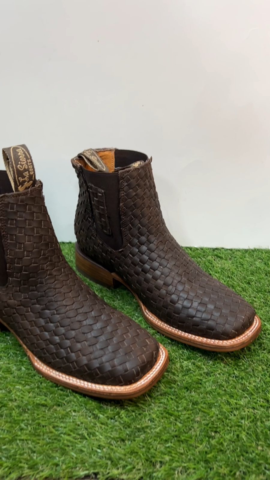 Men Western Square Toe Cowboy ANKLE BOOT Woven Braided BOTIN Vaquera ...