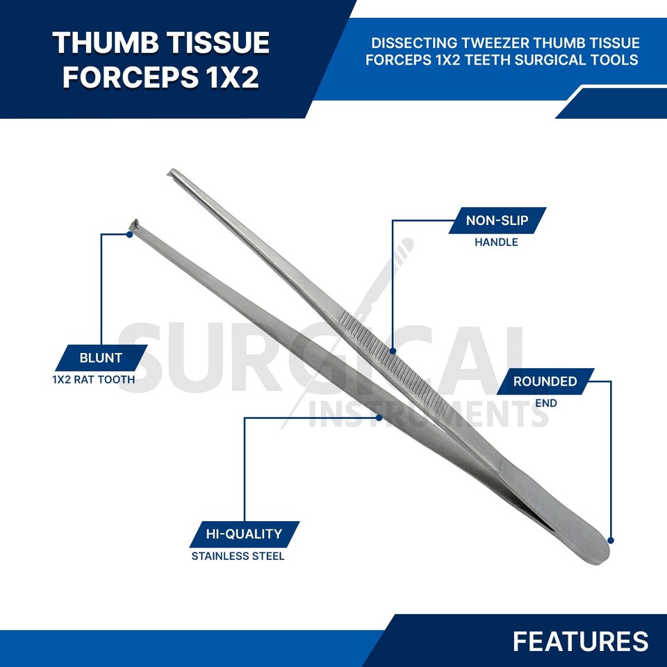 6 Pcs Thumb Tissue Forceps 5.5" 1x2 Teeth - Rat Tooth Surgical German ...