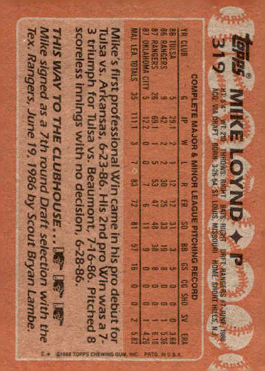 1988 Topps Baseball Mike Loynd #319 | eBay