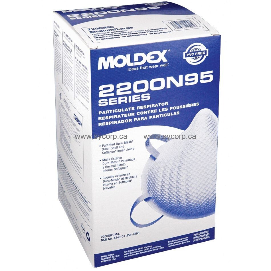 Moldex 2200 N95 Particulate Respirator Medium/Large, 20 Masks Per Box ...