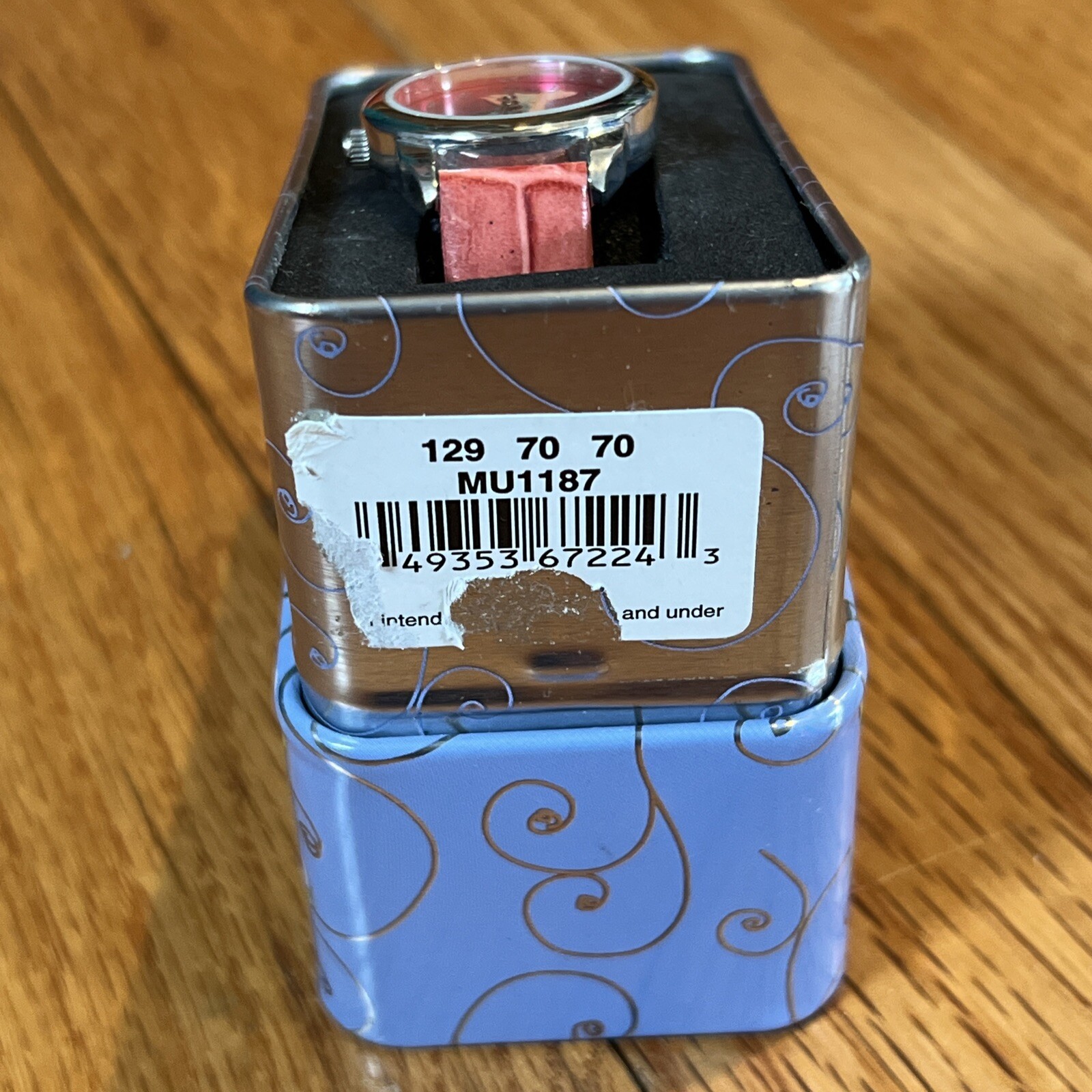 DISNEY TINKER BELL TNK 304 in Original Tin Box, PINK Small Watch w ...