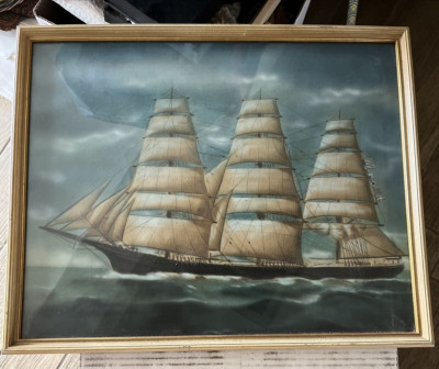 3 masted schooner or barque framed 17x21,seldom seen color print | eBay