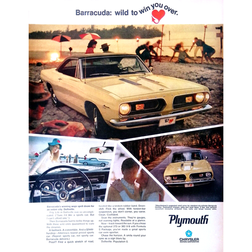 1967 Chrysler Plymouth Barracuda Car Print Ad Wild to Win You Over 10.5 ...