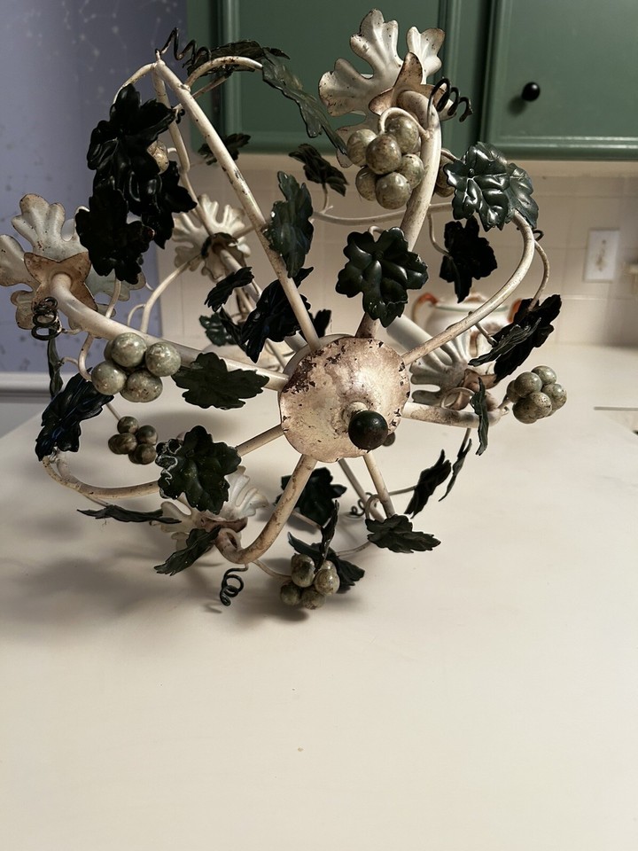 VINTAGE ITALY TOLE Painted METAL Hanging Light Fixture Grapes And Grape ...