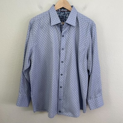 Bugatchi Mens XL Classic Fit Long Sleeve Dress Shirt Blue Button Up ...