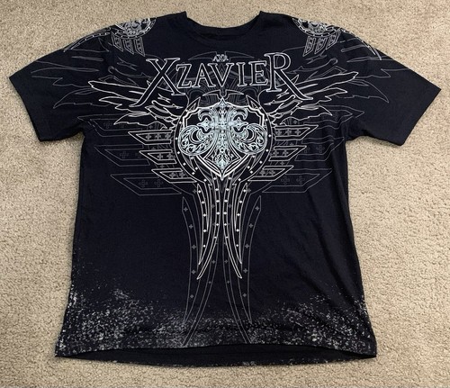 Axr Xzavier Mens 2XL Short Sleeve Black Graphic T Y2K Affliction Style ...