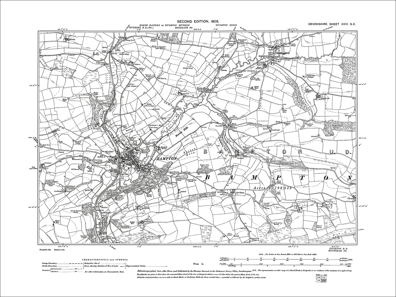 Bampton, Shillingford, Old Map Devon 1905: 24SE | eBay