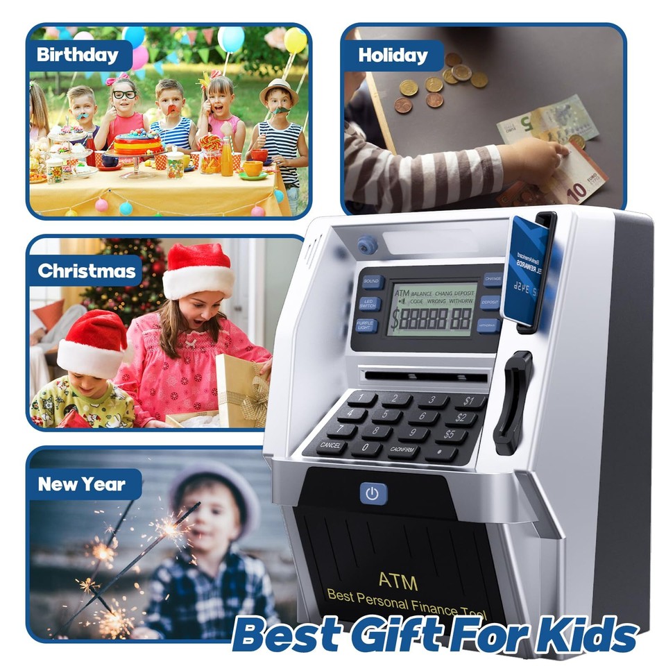 Upgraded ATM Piggy Bank for Kids, ATM Bank Machine for Real Money with ...
