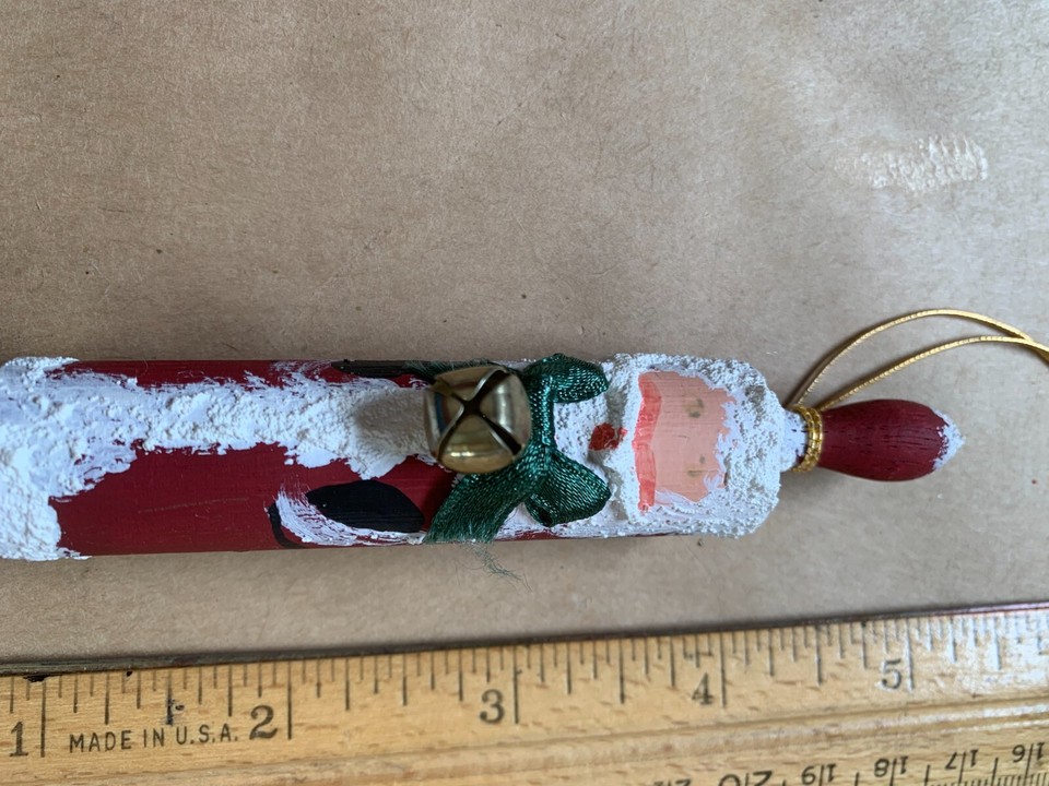 Vintage Long Thin Santa Rolling Pin Ornament Red Hat 5" Long Wood ...