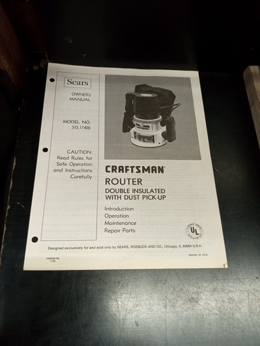 SEARS CRAFTSMAN ROUTER Double Insulated OWNERS MANUAL INSTRUCTIONS 315. ...
