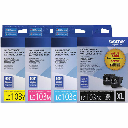 Brother LC103 Black Ink Twin Pack with High Yield Color Ink Cartridge ...