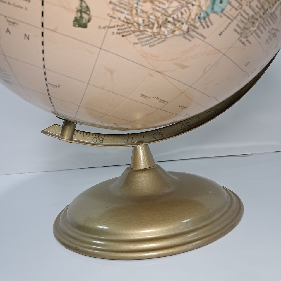 Vintage 12" Cram's Imperial World Globe Beige W Brass Tone Metal Stand ...