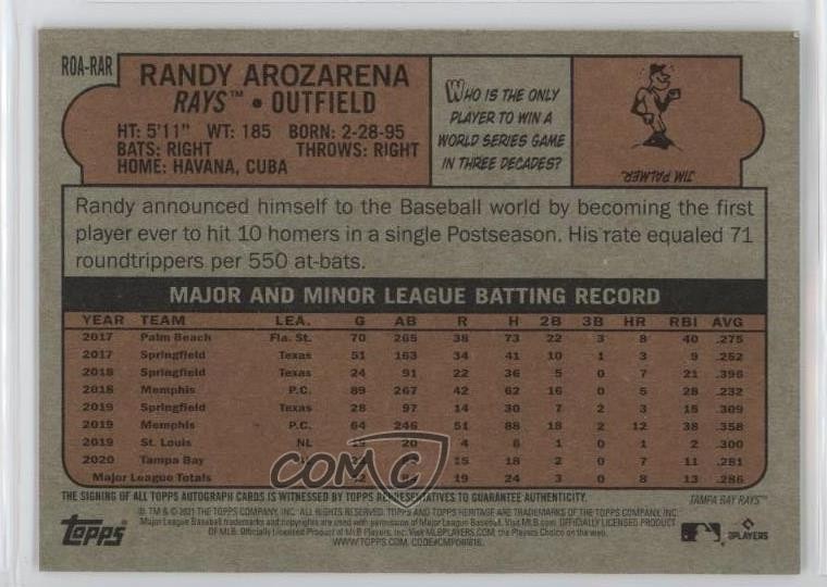 2021 Topps Heritage High Number Real One Auto Randy Arozarena #ROA-RAR ...
