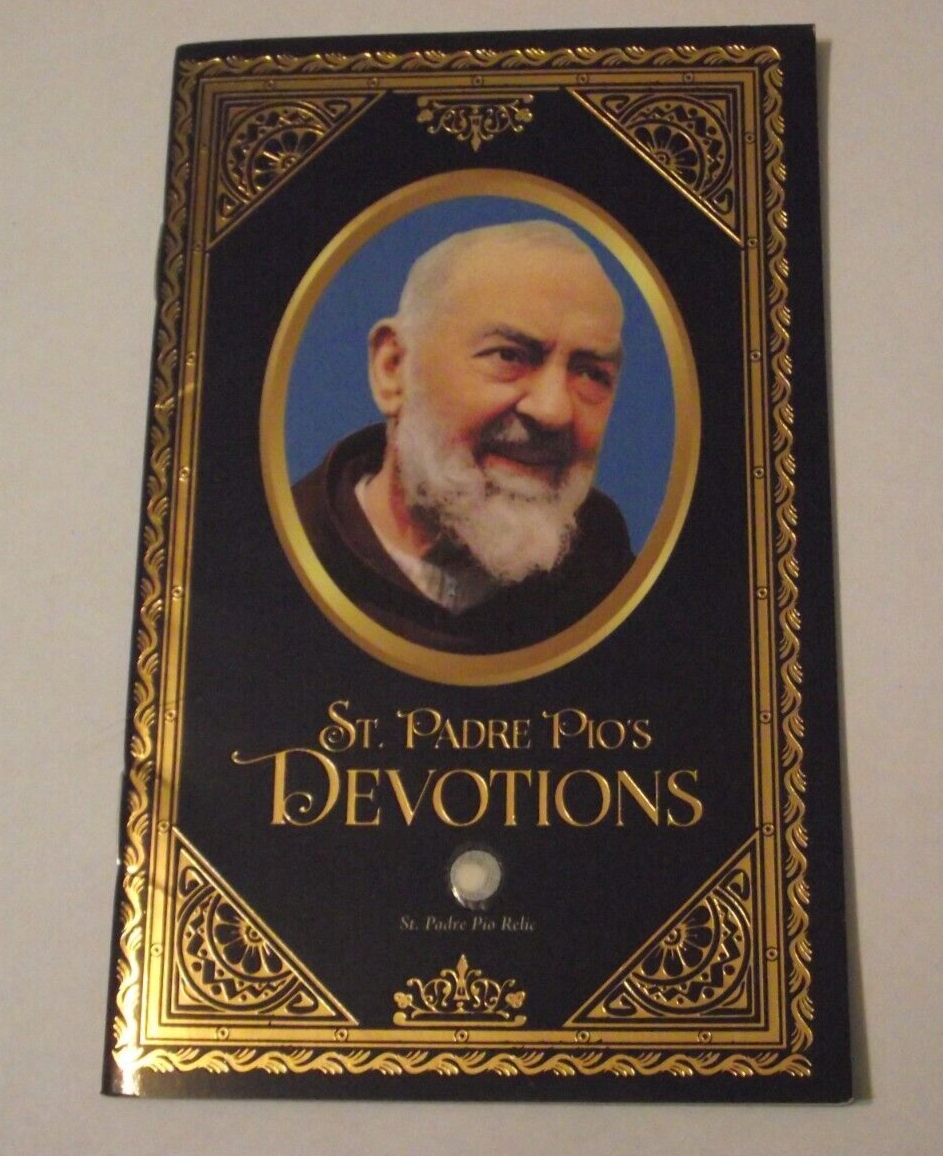 Cloth touched to relic of Saint Padre Pio Pio's Devotions prayer book ...