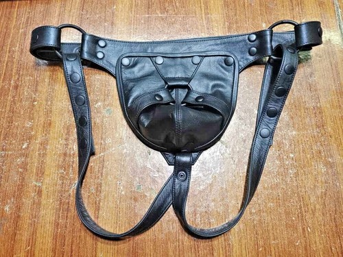 Authentic Men's Leather Cod Piece Thong Jockstrap Fetish Underwear with ...