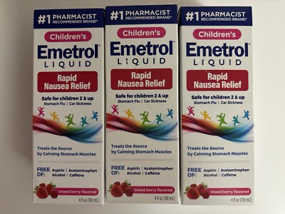 3 Children’s Emetrol Liquid Rapid Nausea Relief Mixed Berry 4oz Exp 5/ ...