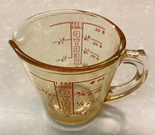 VINTAGE PYREX 8 OZ. MEASURING CUP D-HANDLE #508 RED LETTERING 1950'S-1960'S | eBay