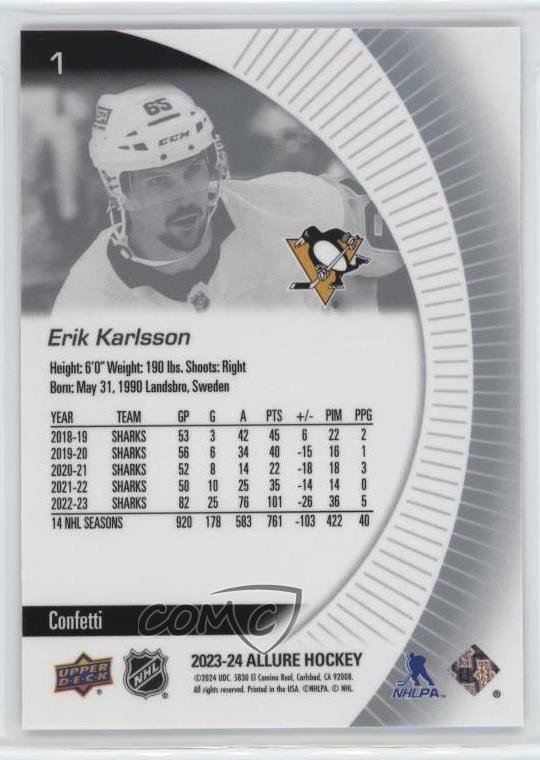 2023-24 Upper Deck Allure Confetti Erik Karlsson #1 1h55 | eBay