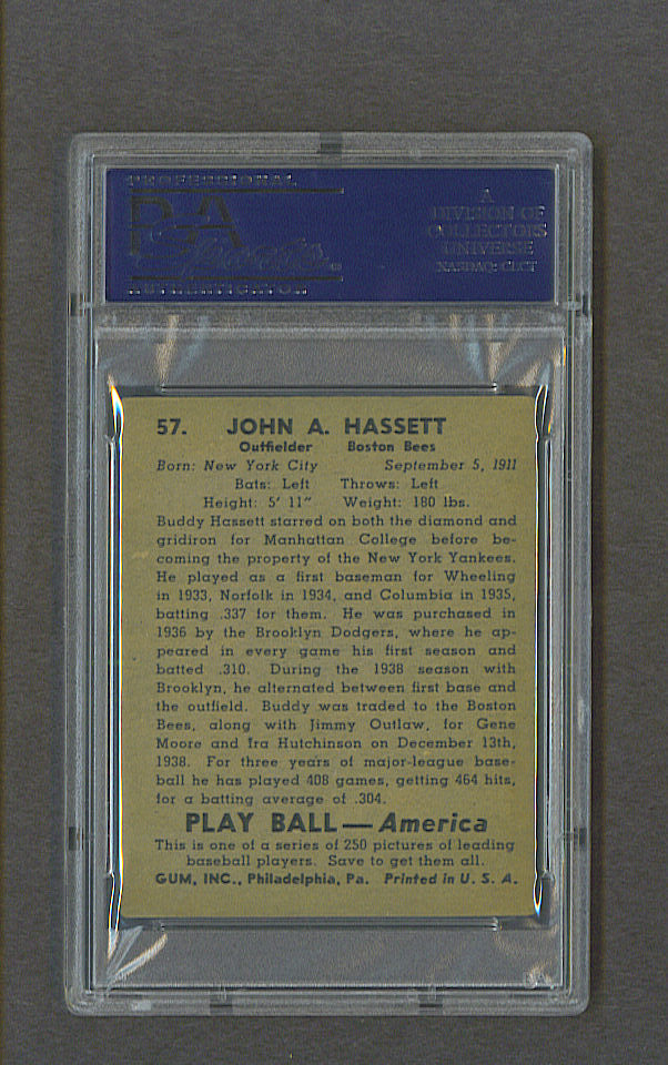 Buddy Hassett signed Boston Bees 1939 Play Ball baseball card Psa-Dna ...