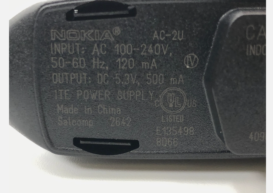 Genuine Nokia AC-2U Adapter Charger for Cell Phones 8390 8801 9300 9500 ...