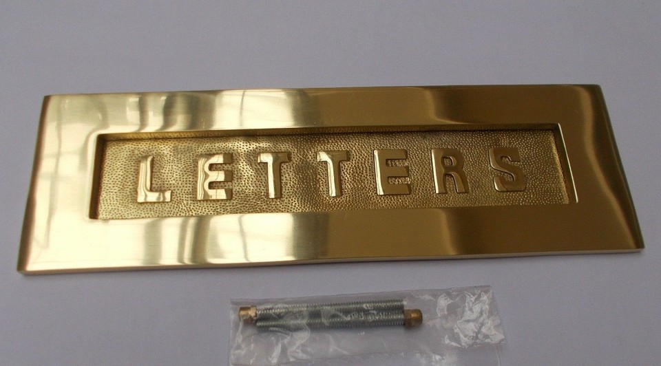 POLISHED BRASS -Front door Internal External letter box postal plate ...