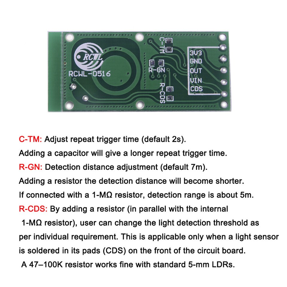 20pcs RCWL-0516 Microwave Radar PIR Motion Sensor Module 5-7M Distance ...