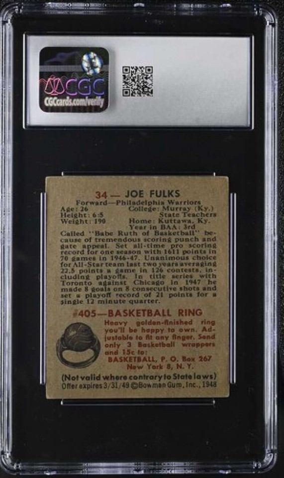1948 BOWMAN #34 JOE FULKS CGC 4 VG/EX RC ROOKIE 4052 | eBay