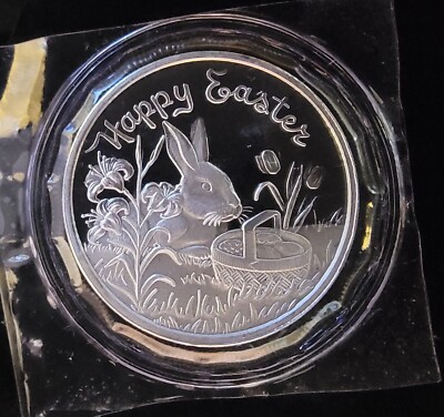 Happy Easter Bunny Eggs Engravable Bullion-999 Silver 1 Ounce Oz Art ...