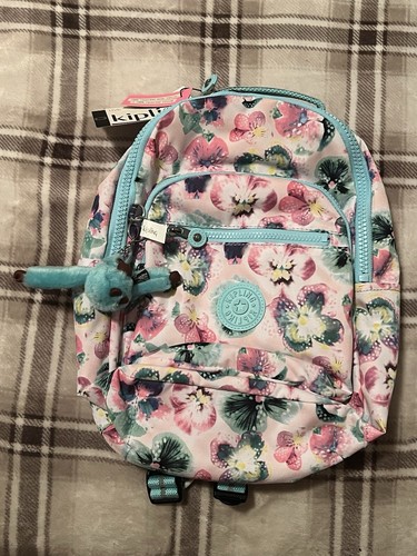 NEW NWT KIPLING Seoul Small Printed Tablet Backpack Aqua Blossom FLORAL ...