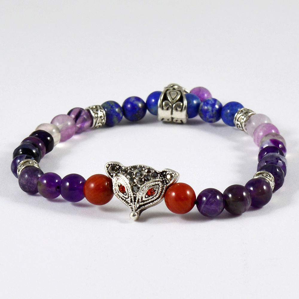 Women's Gemstone Bracelet: Amethyst, Fluorite, Lapis, Coral ...