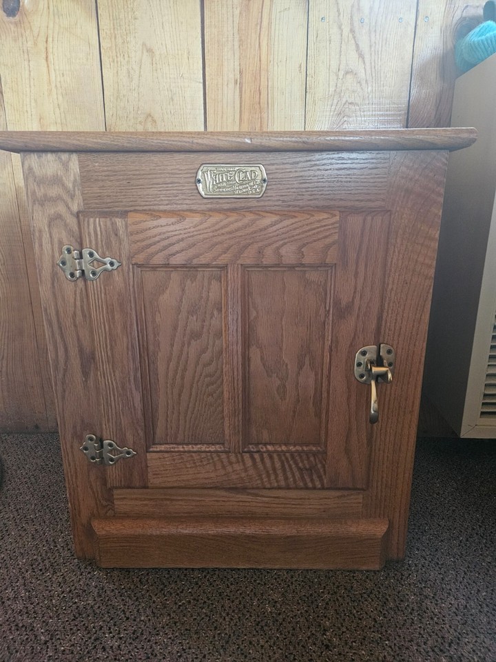 Vintage White Clad Oak Wood Ice Box Nightstand Cabinet Chest End Table ...