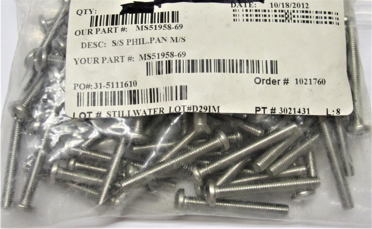 100 PCS MS51958-69 10-32 X 1 1/2 MIL- PH PAN FT MS DFAR STAINLESS STEEL ...