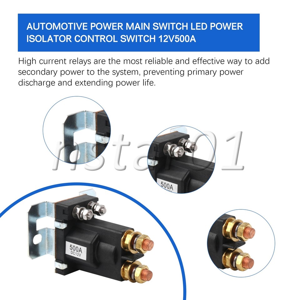 High Current Continuous Starter Relay 12V 500A for Car w/ Screw Yellow ...